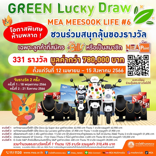 MEA MEESOOK LIFE #6 “GREEN Lucky Draw” โอกาสพิเศษห้ามพลาด! MEA ชวนร่วมสนุกลุ้นของรางวัล 331 ...