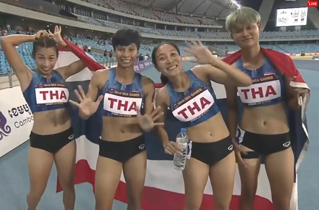 ลมกรดสาวไทยสุดแกร่ง เร่งสปีดเข้าเส้นชัยคว้าทอง 4x100 เมตร สมัยที่ 25 (มีคลิป)