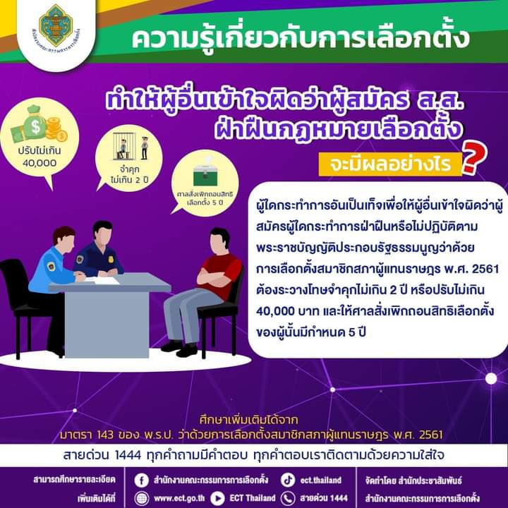 กกต แจงทำเข้าใจผิดผู้สมัคร ส ส ฝ่าฝืน กม เลือกตั้ง คุกไม่เกิน 2 ปี ปรับ