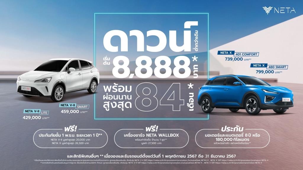 NETA อัดโปรโมชั่นต่อ NETA X ราคาเริ่มต้นเพียง 739,000 บาท